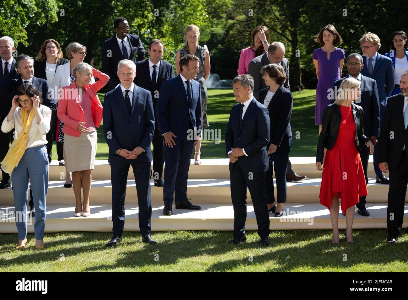 French Ministers with France's President Emmanuel Macron (C) pictured ...