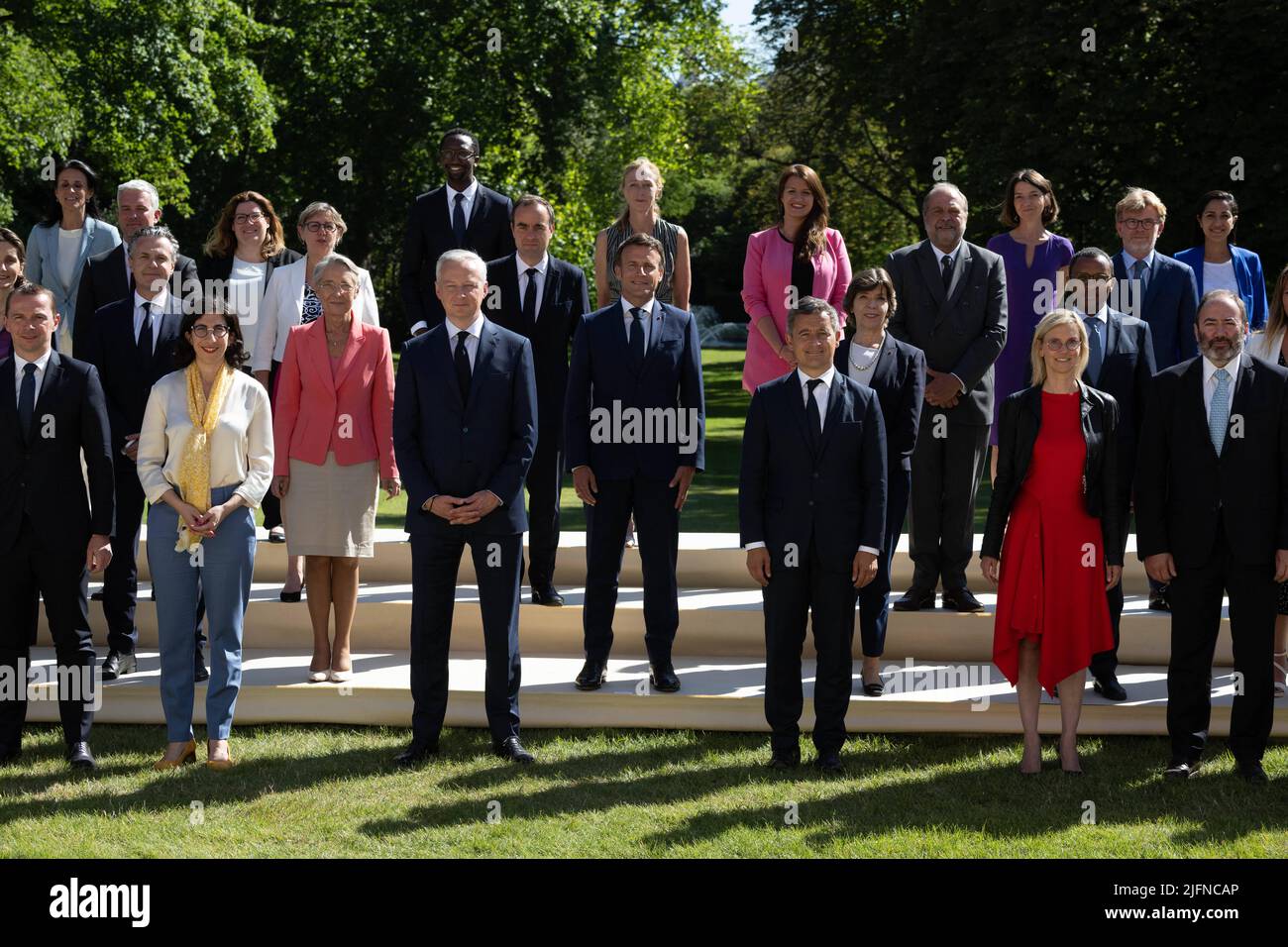 French Ministers with France's President Emmanuel Macron (C) pictured ...