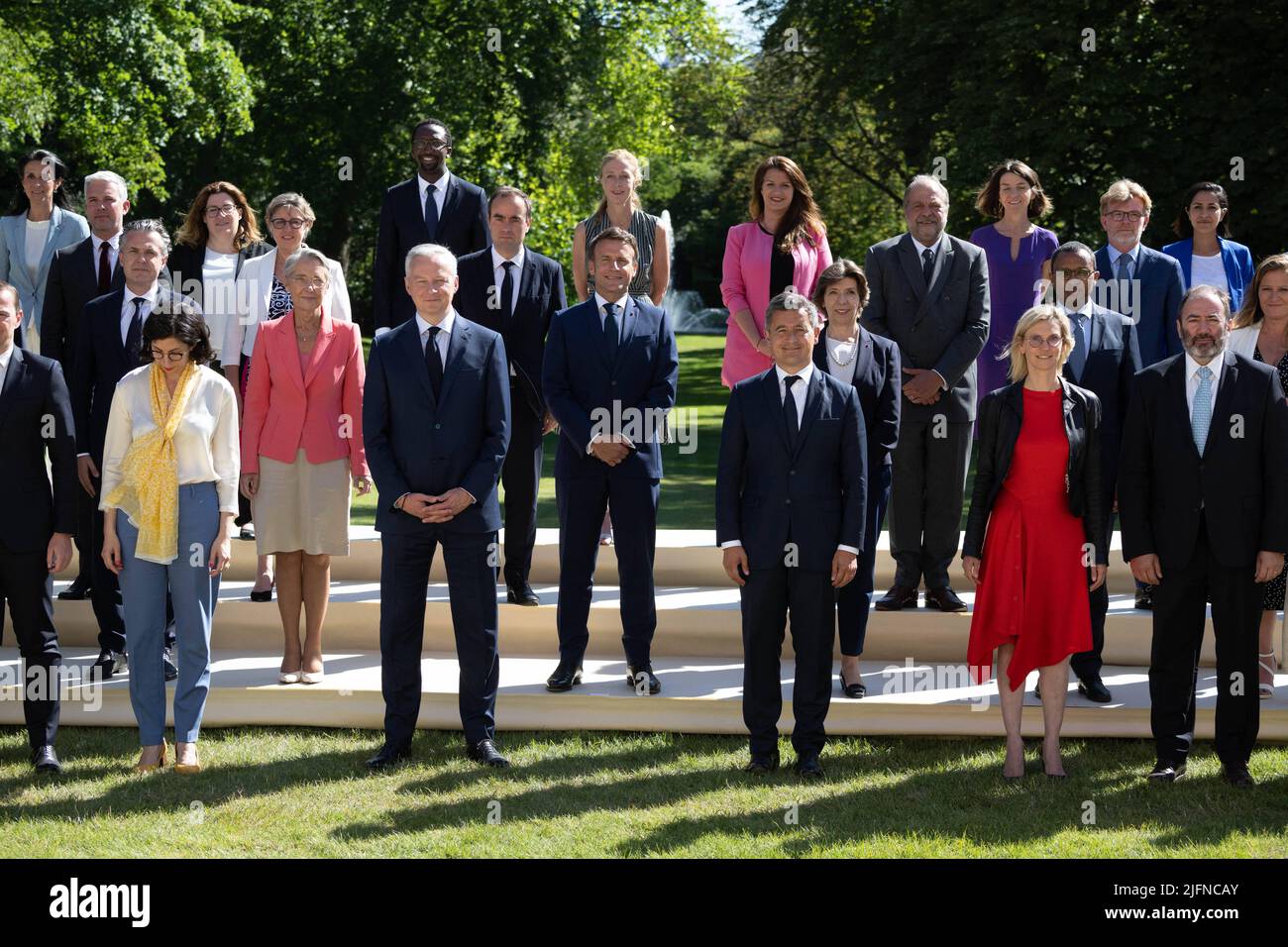 French Ministers with France's President Emmanuel Macron (C) pictured ...