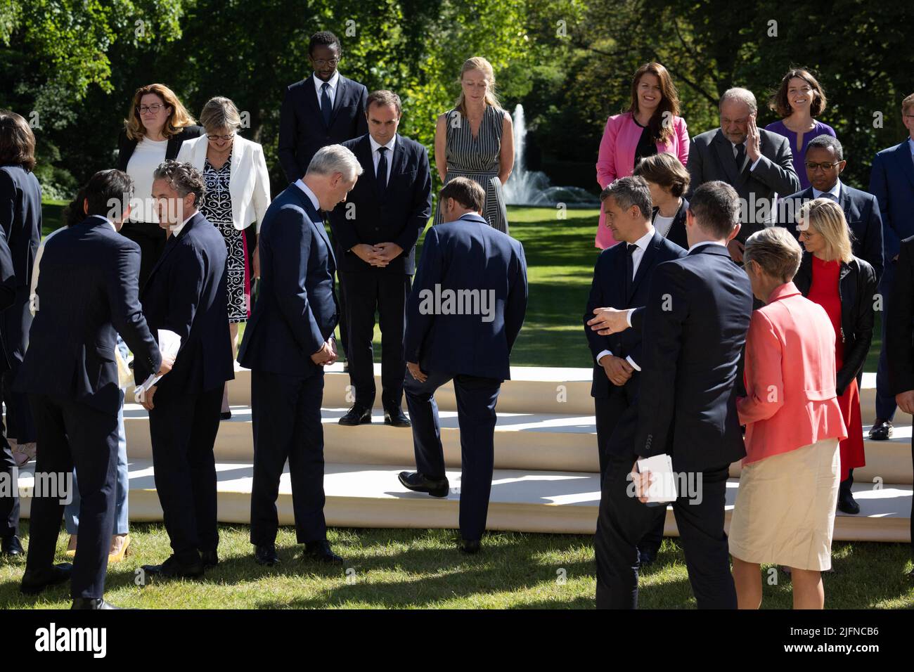 French Ministers with France's President Emmanuel Macron (C) pictured ...