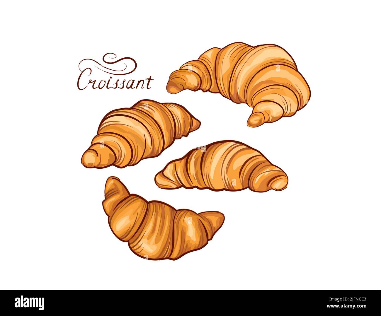 Croissant french food icon set. Bakery food hand drawing line art over ...