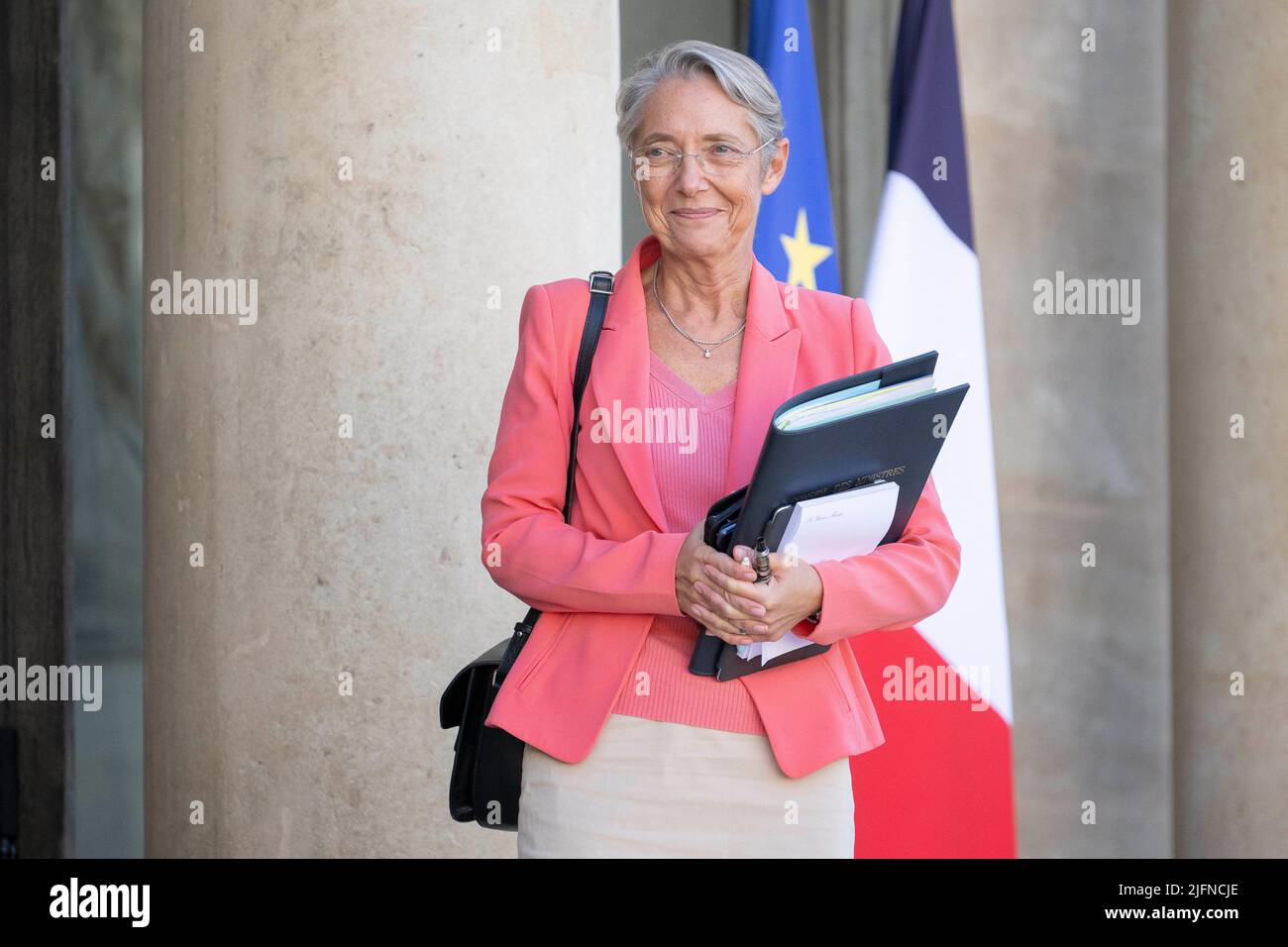 French prime minister Elisabeth Borne leaves after a cabinet meeting ...