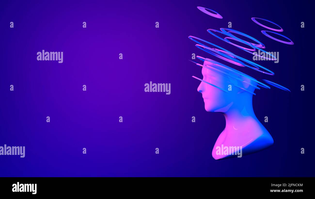 3d digital abstract human face on a dark background. Futuristic face ...