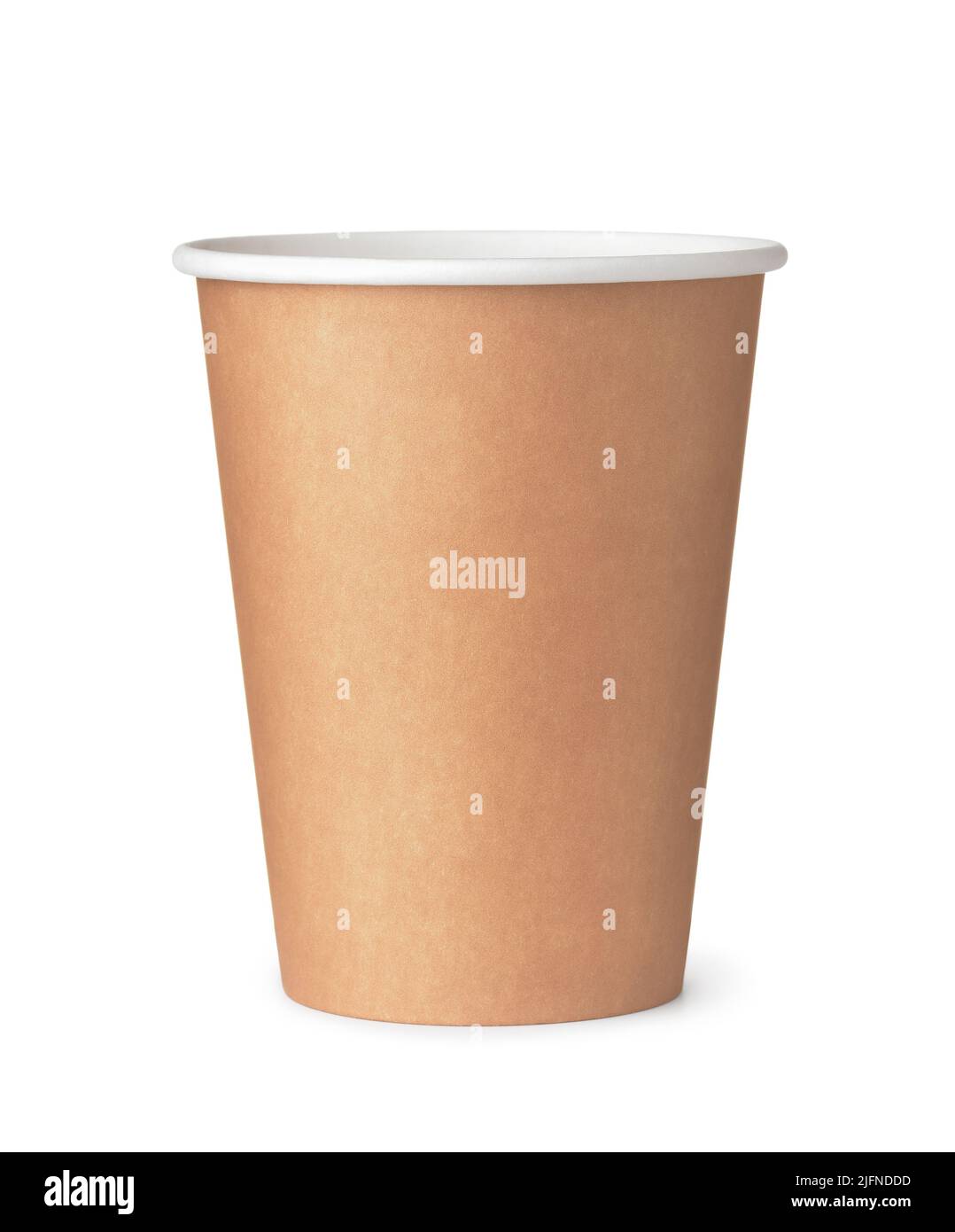 Front view of blank empty disposable brown paper coffee cup isolated on ...