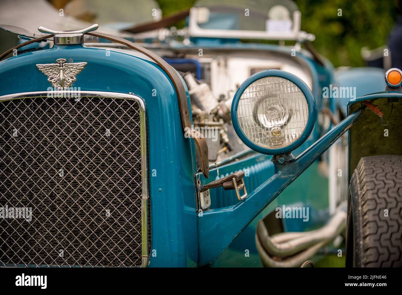 Pre war Austin 7 Nippy with its bonnet up in the paddock Stock Photo ...