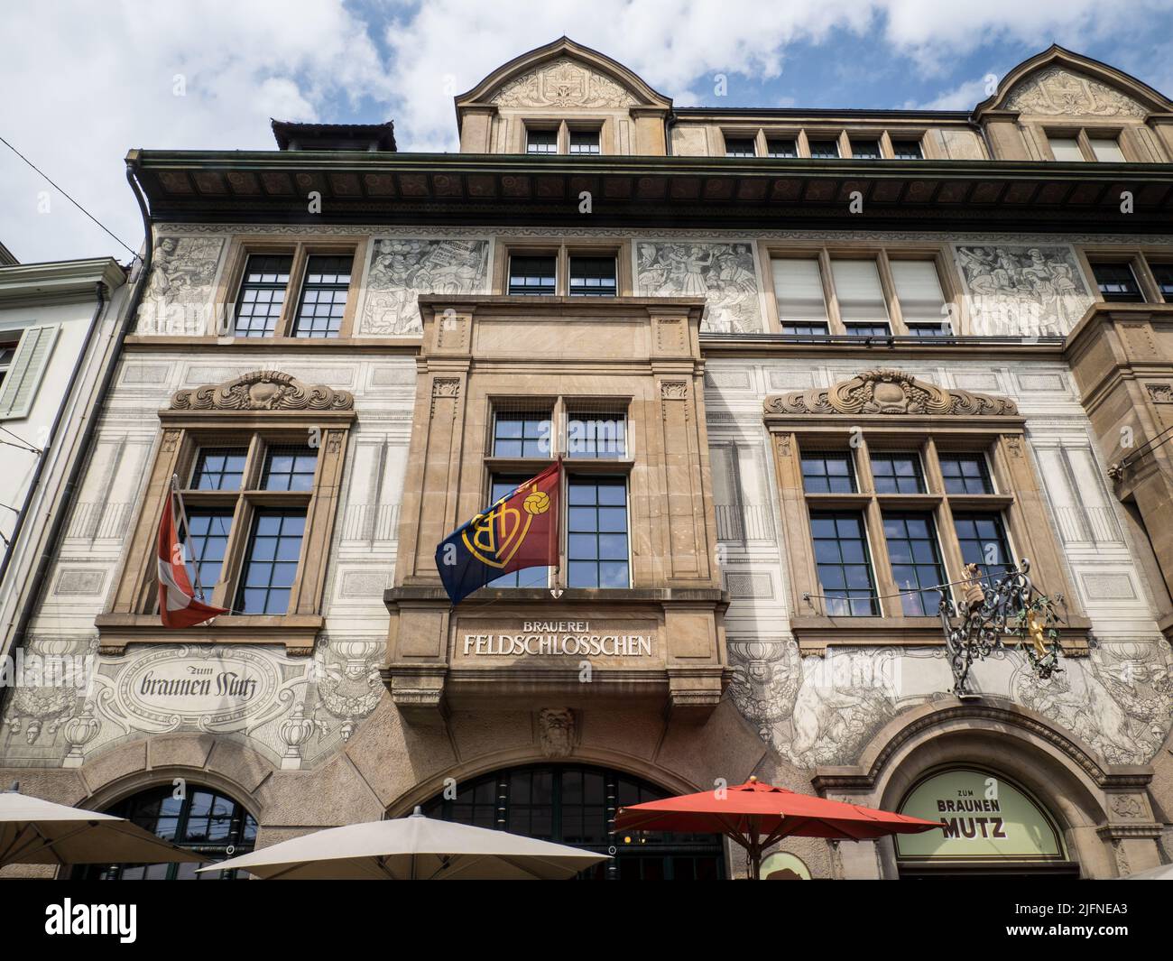 Historical Feldschlösschen building facade, Basel, Switzerland Stock ...