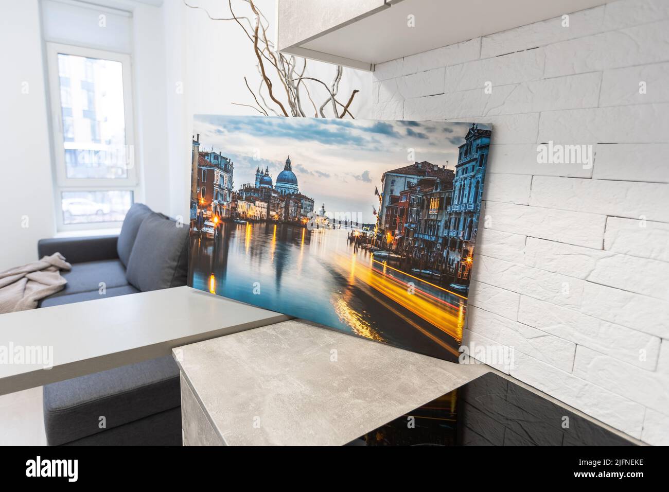 Modern living room interior with canvas Stock Photo - Alamy
