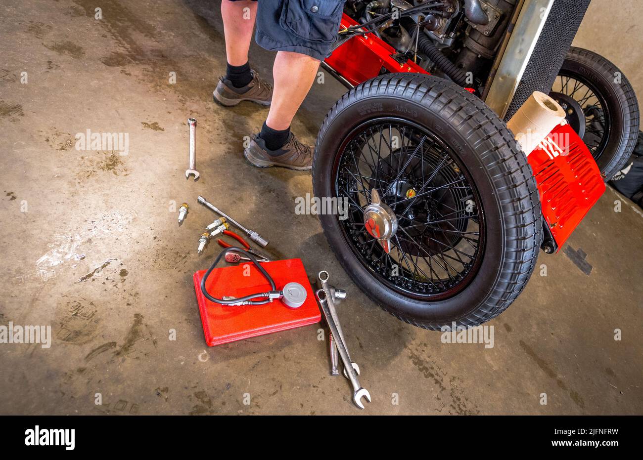 Lea Francis R type in a garage race day preperation Stock Photo - Alamy