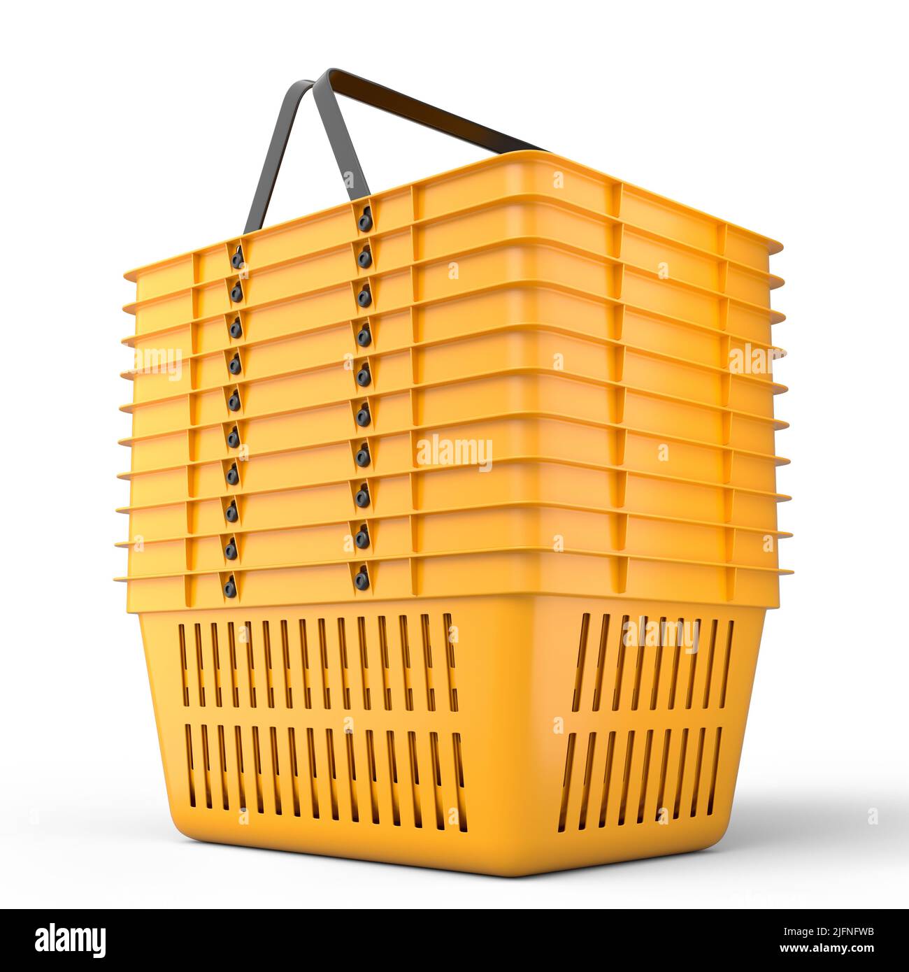 Stack of plastic basket from supermarket for online shopping on white ...
