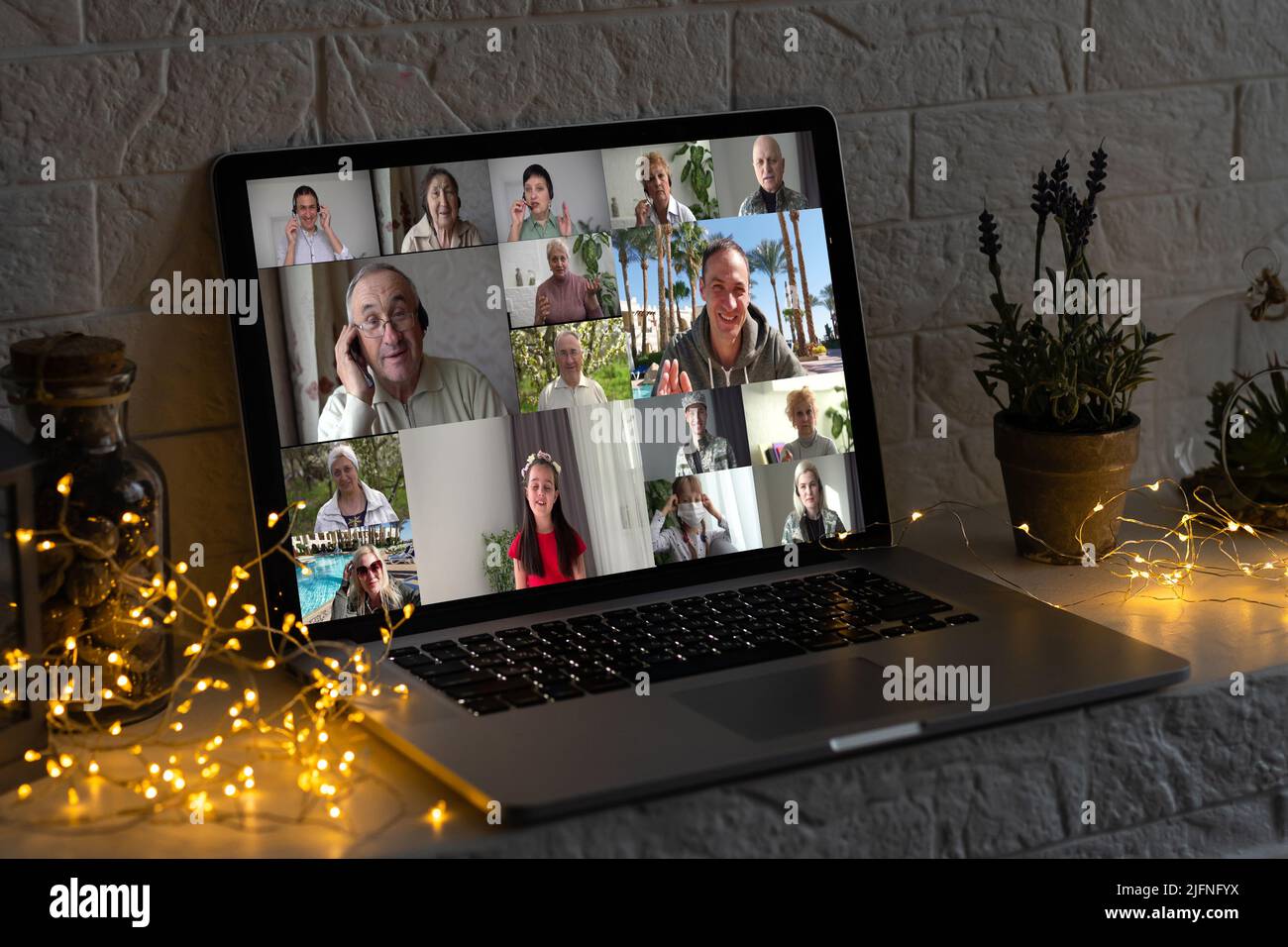 Remote Christmas video party. Family call celebrate New Year 2023 ...