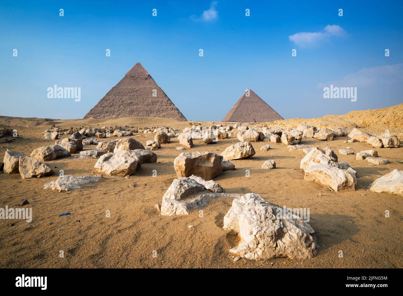Hundreds of ancient stones around Giza pyramid complex, Giza, Cairo ...