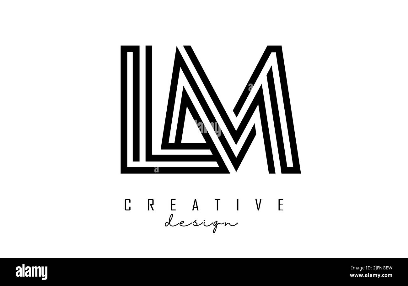 Outline LM l m letter logo with united lines. Letters with geometric ...