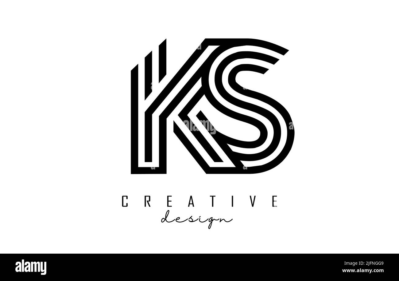 Outline KS k s letter logo with united lines. Letters with geometric ...