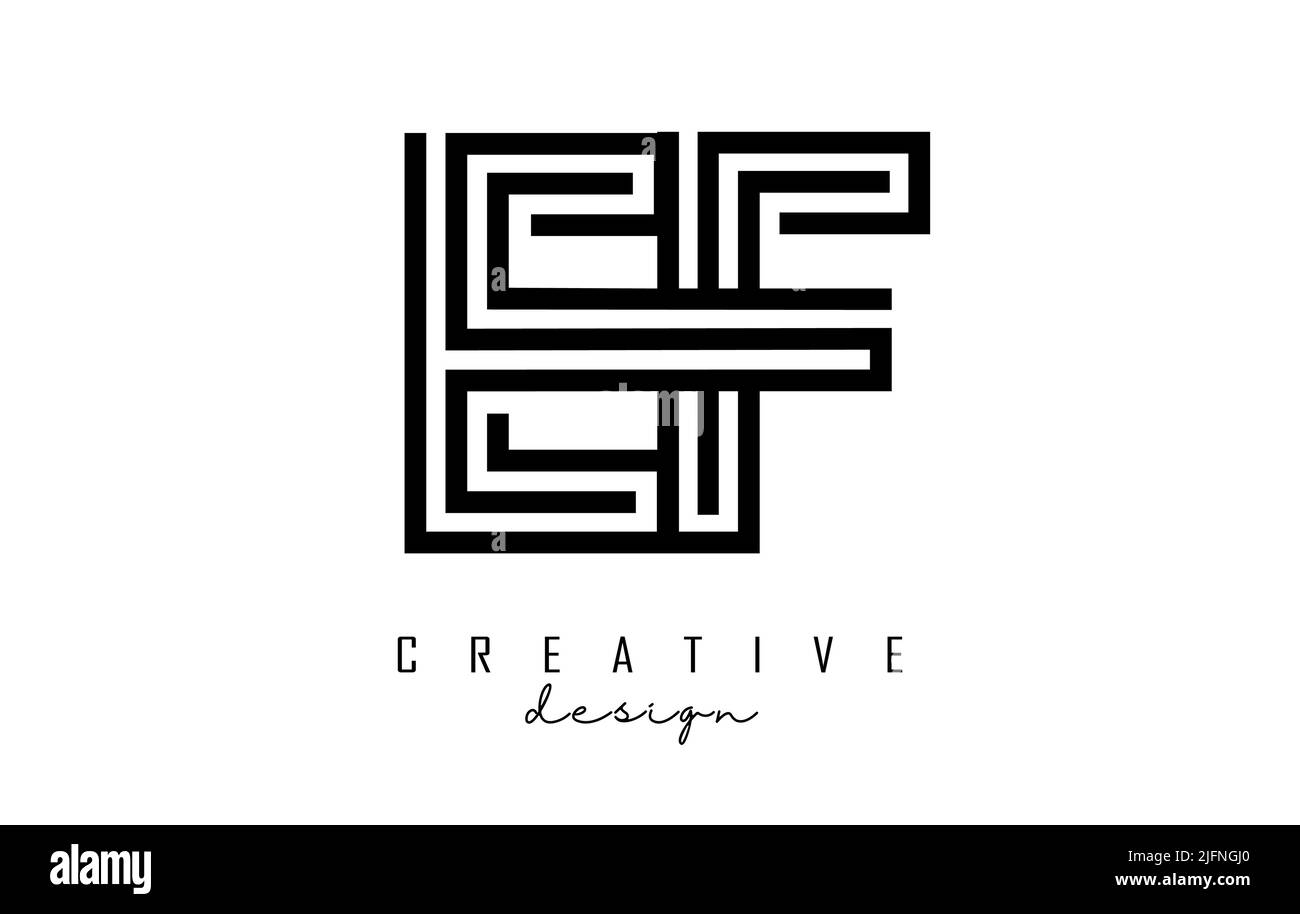 Outline EF e f letter logo with united lines. Letters with geometric ...