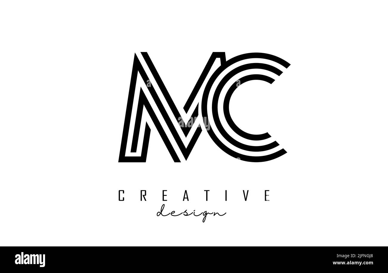 Outline MC m c letter logo with united lines. Letters with geometric ...