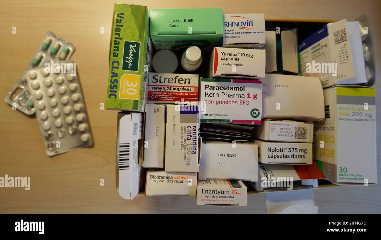 Medication box and a pills. Box of pills of different types Stock Photo ...