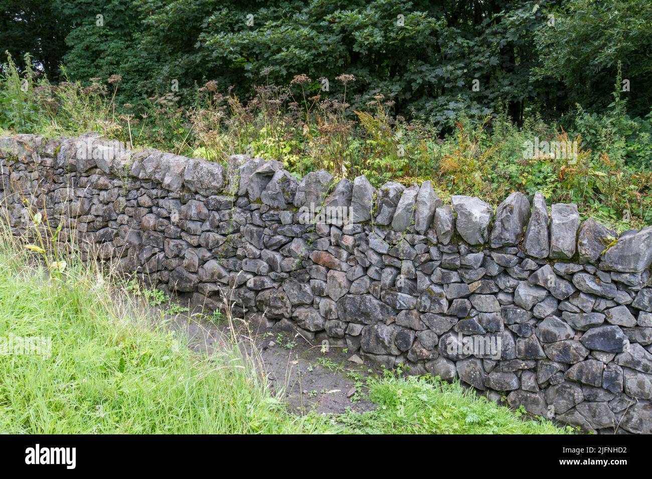 Example of a random limestone (black and white*) wall, part of a dry ...