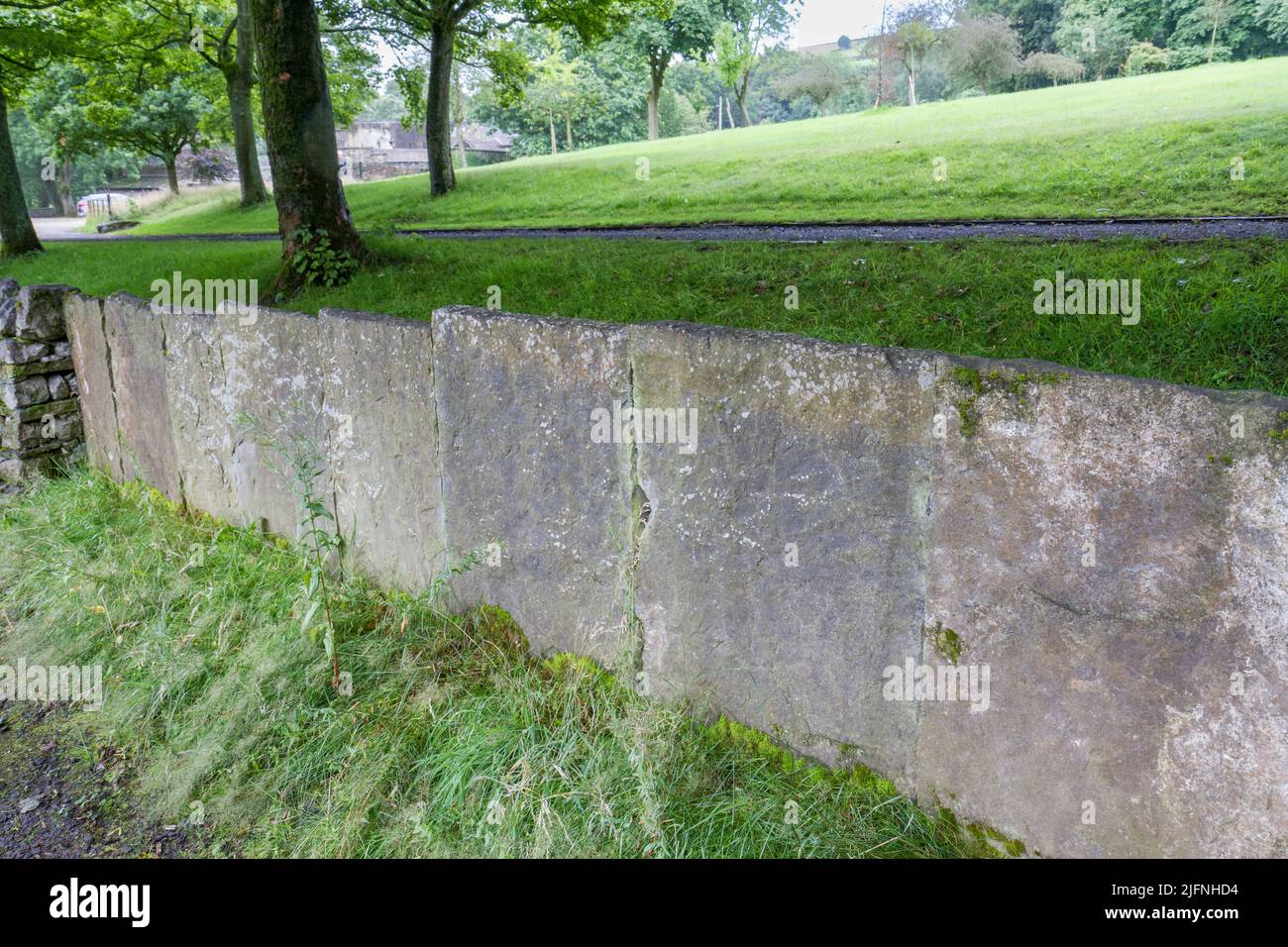 Example of a slab fence stone wall, part of a dry stone walling exhibit ...