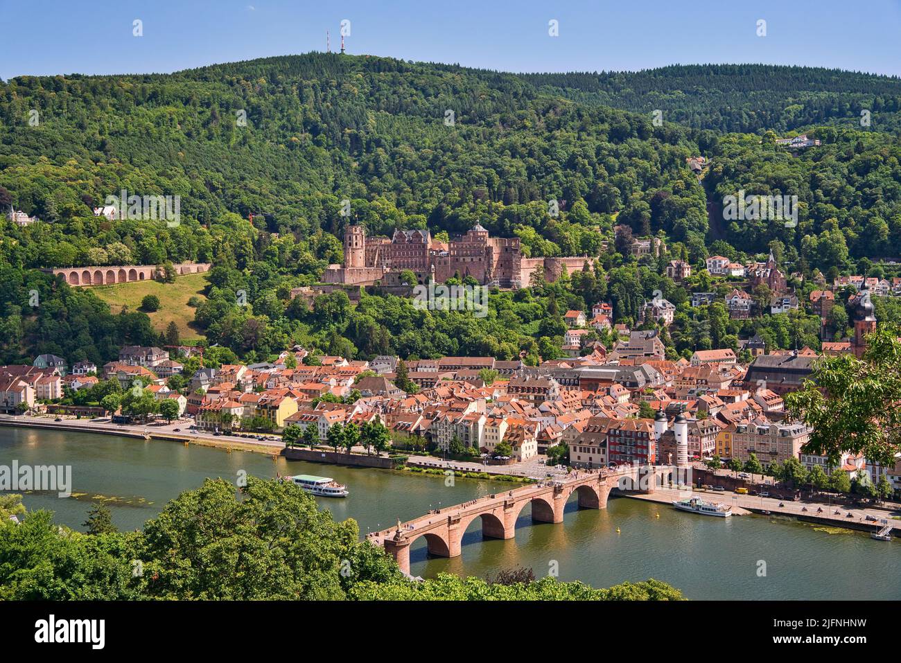 famous Landmark and beautiful Heidelberg town with Neckar river ...