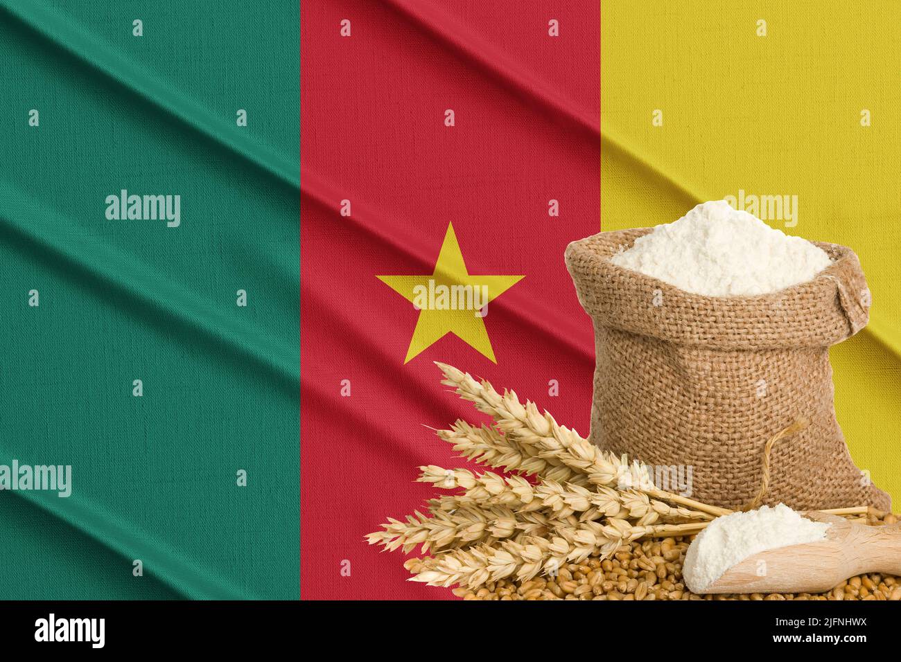 Cameroon grain crisis, Concept global hunger crisis, On background Flag ...