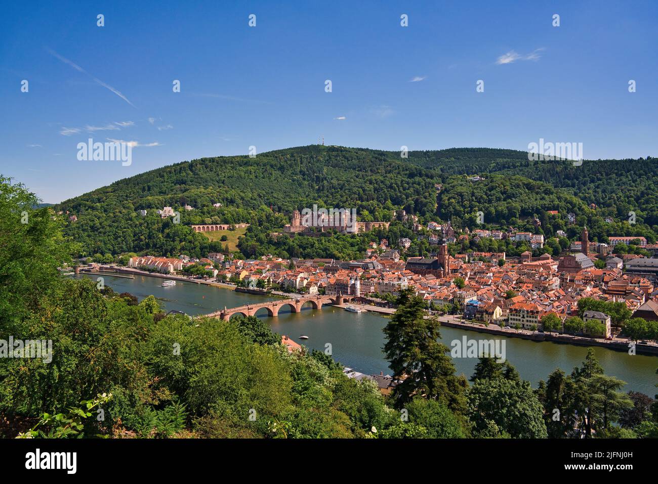 famous Landmark and beautiful Heidelberg town with Neckar river ...