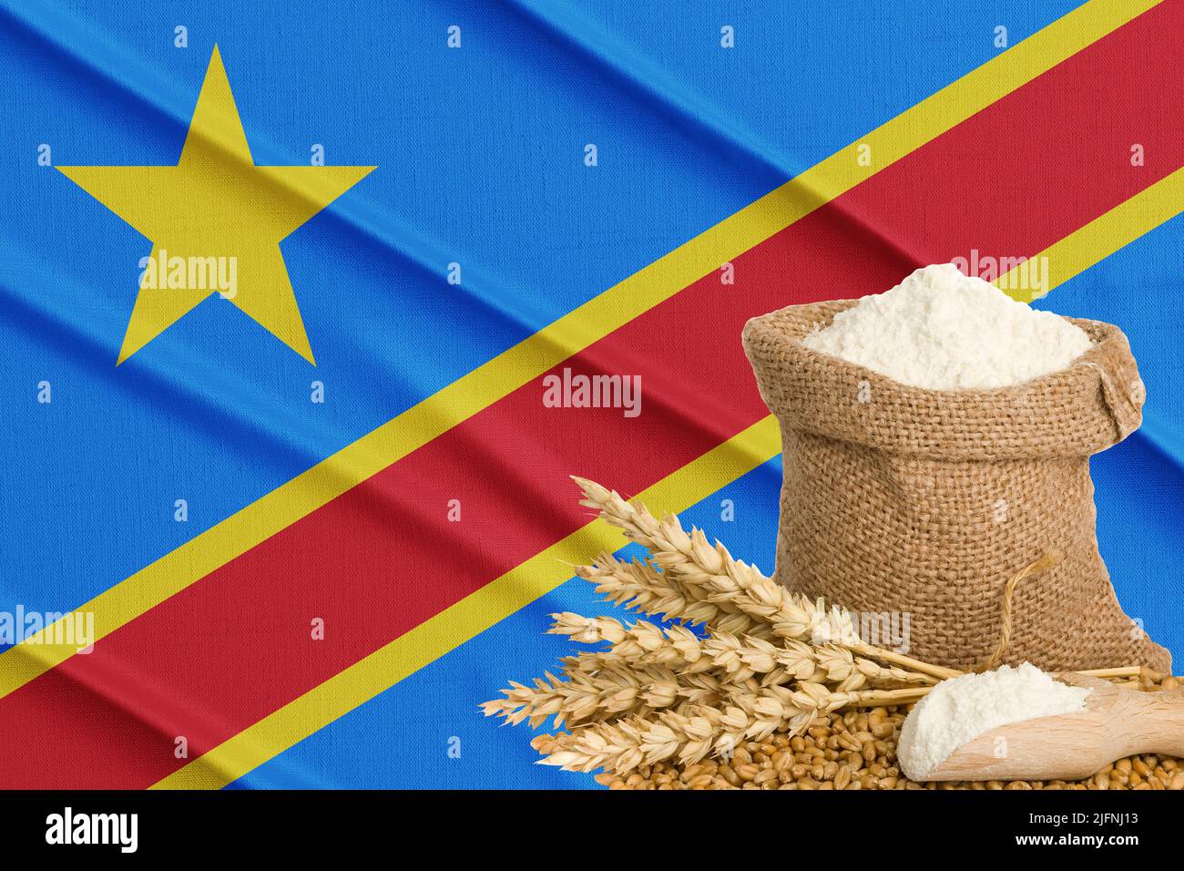 DRC grain crisis, Concept global hunger crisis, On background Flag DRC ...