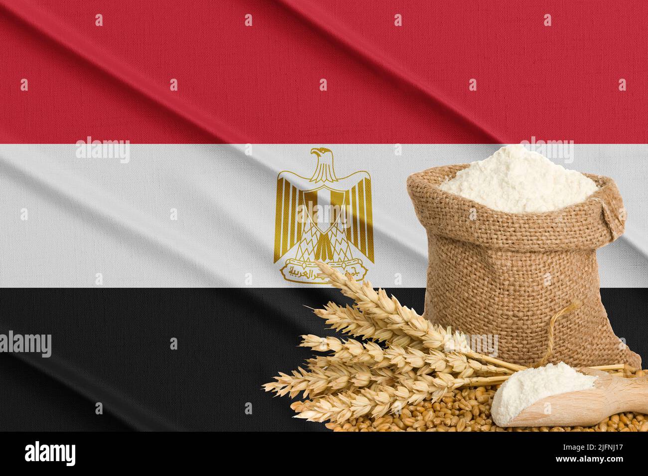 Egypt grain crisis, Concept global hunger crisis, On background Flag ...