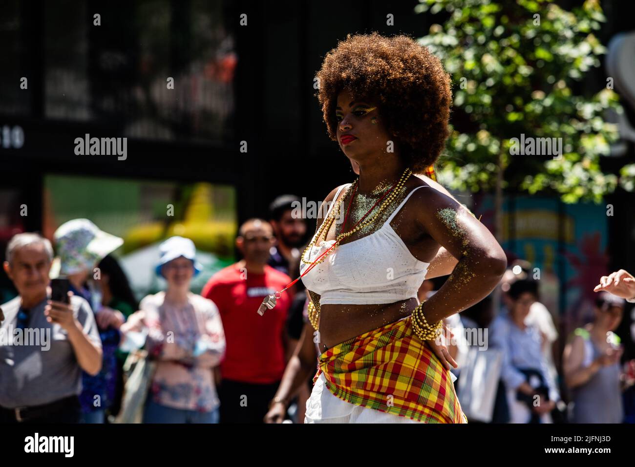 A traditional West Caribbean dancer performs at the parade Stock Photo ...