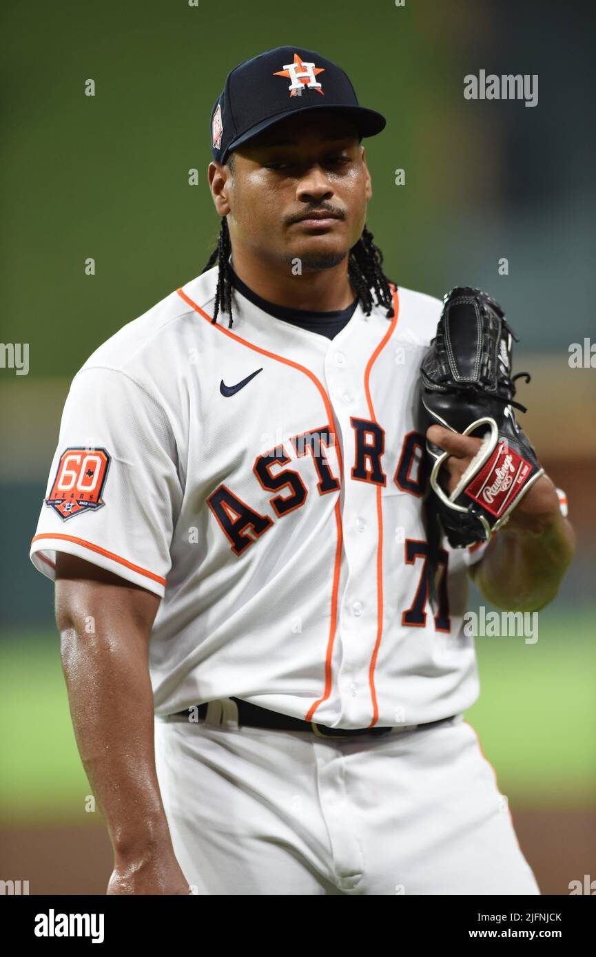 Houston Astros starting pitcher Luis Garcia (77) pitches during the ...