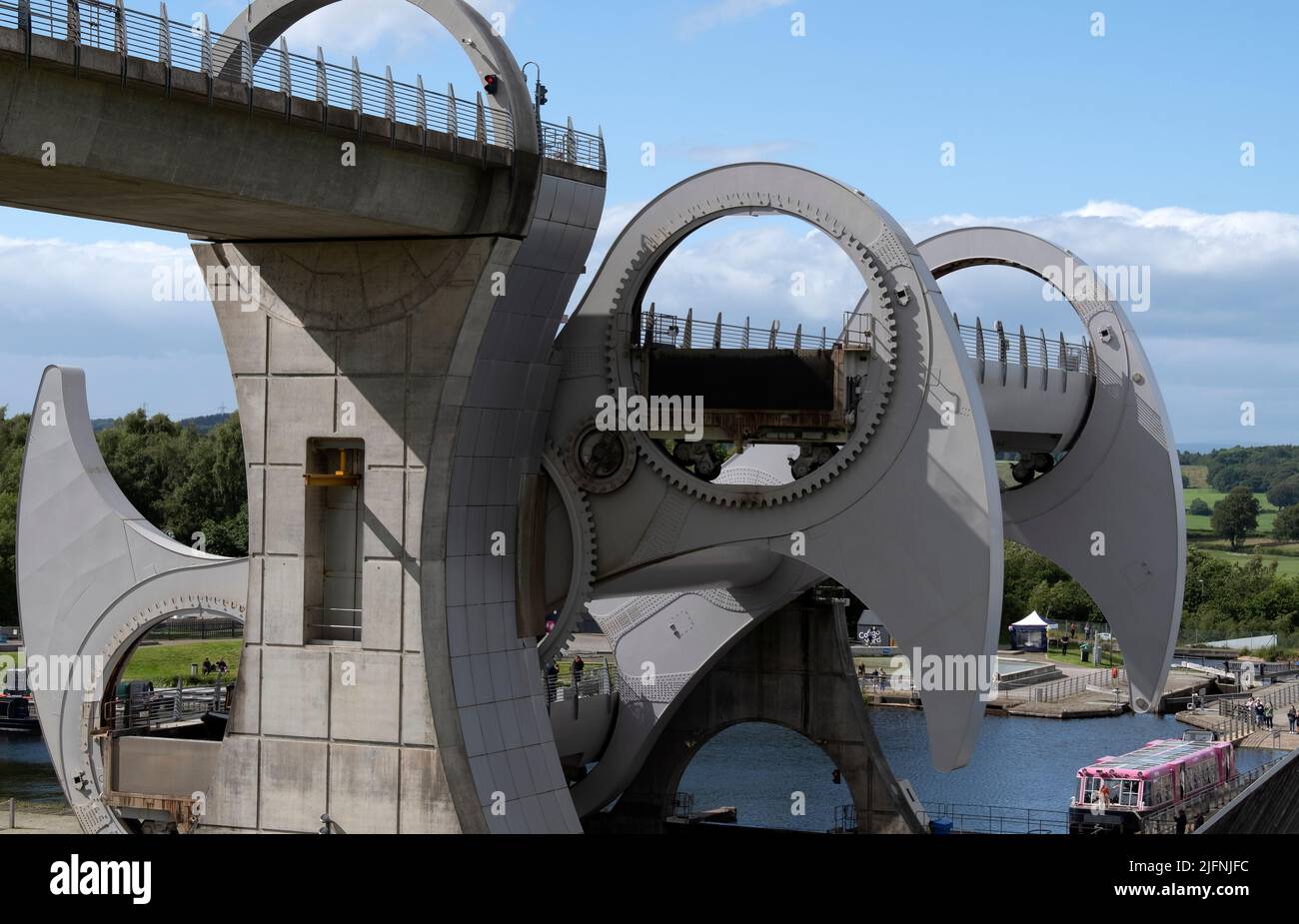 The Falkirk Wheel is a rotating boat lift in Tamfourhill, Falkirk, in ...