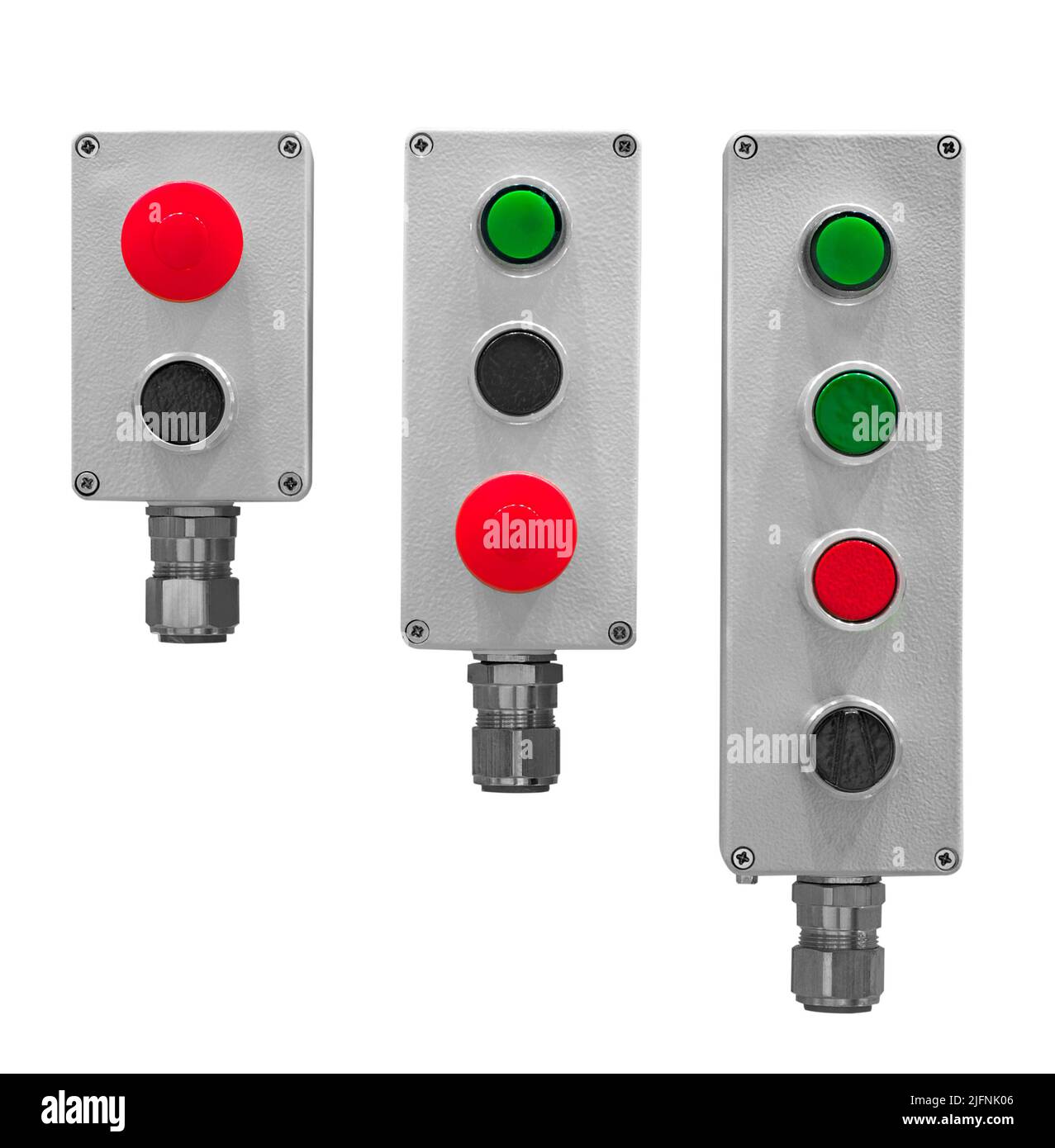 Industrial consoles with control buttons on a white background Stock ...