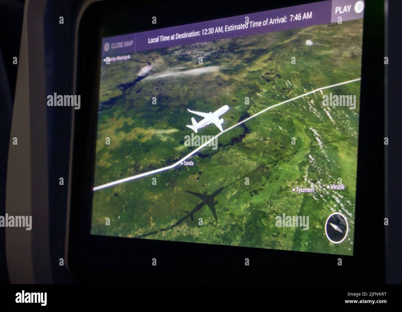 The information about position of the flight on a monitor at the seat ...