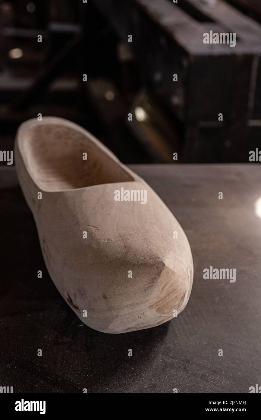 A closeup shot of a handmade wooden clog shoe Stock Photo - Alamy