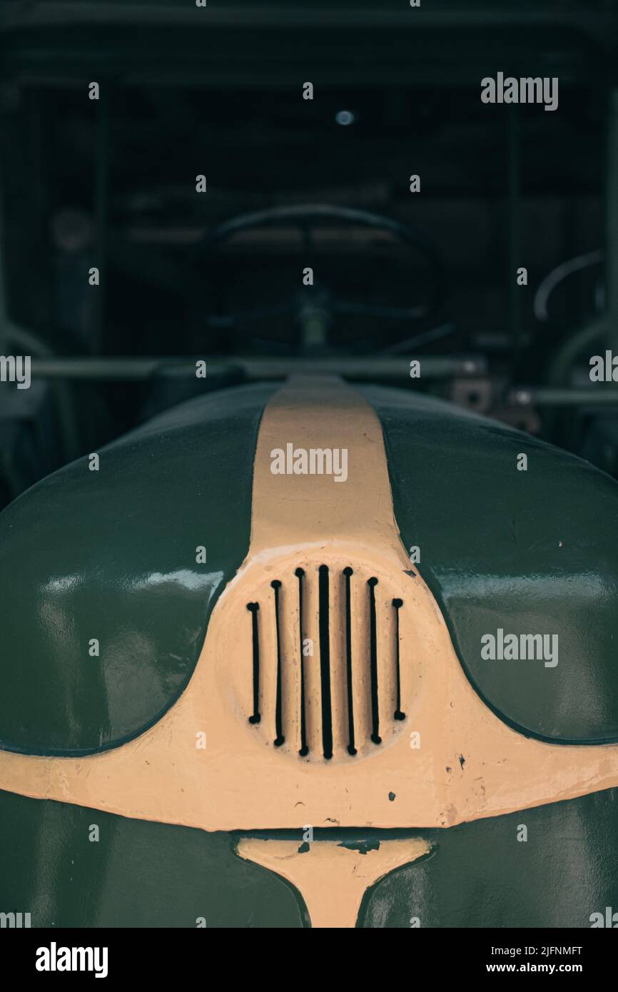 A Closeup shot of the details of the front of an old agricultural ...