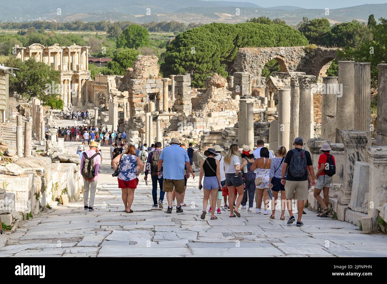 Ephesus, Kusadasi, Turkey - May 2022: People visiting the ruins of the ...