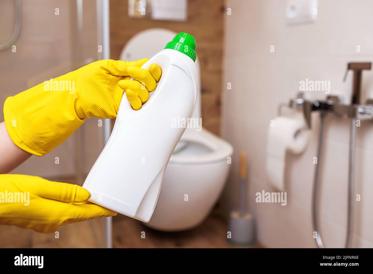 mockup, toilet cleaner, white bottle of liquid product with place for ...