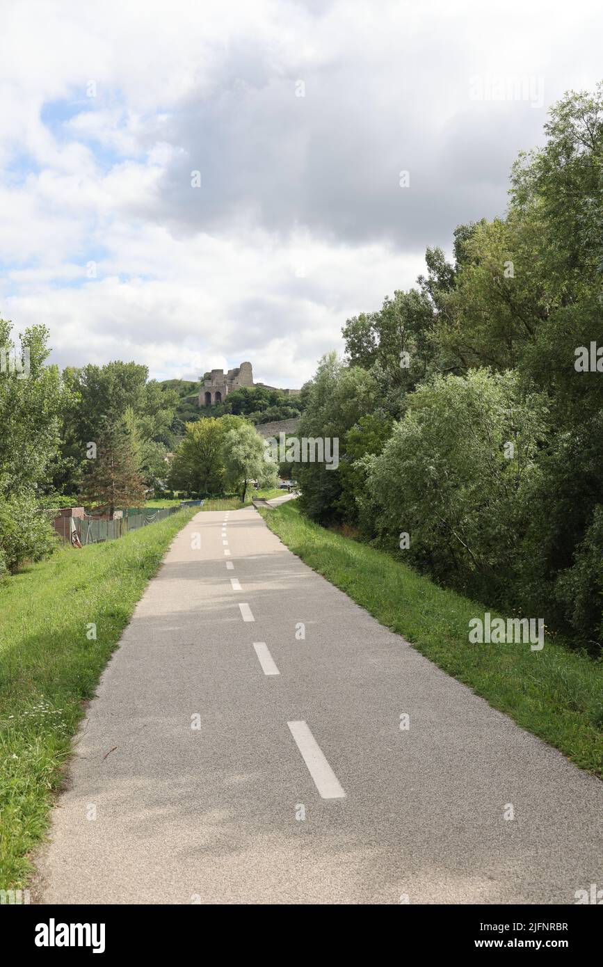 Walking path (and cycling path) towards Devin castle, which is visible ...