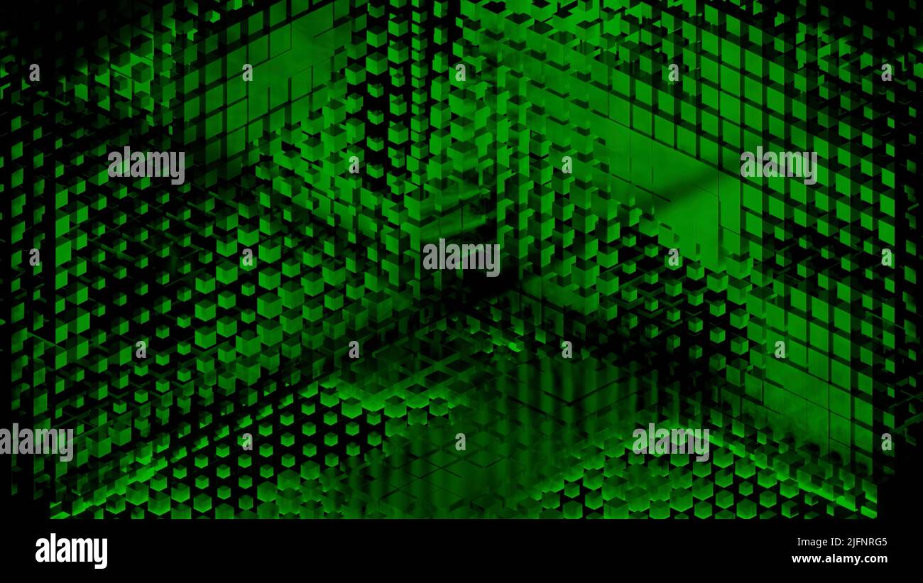 Geometric background of cubes moving in waves. Design. Psychedelic 3d ...