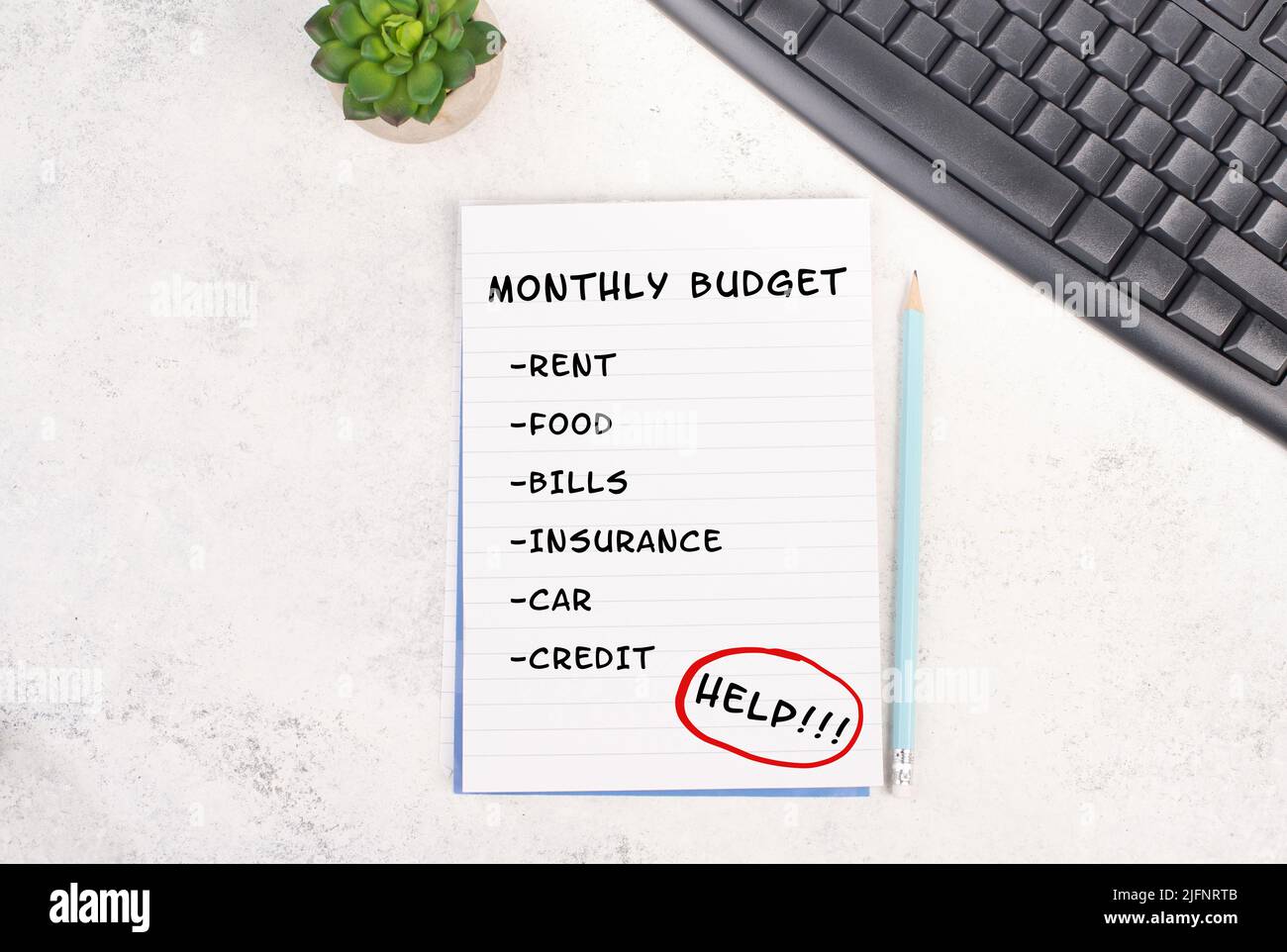 List with the monthly budget for rent, food, insurance, paying bills ...