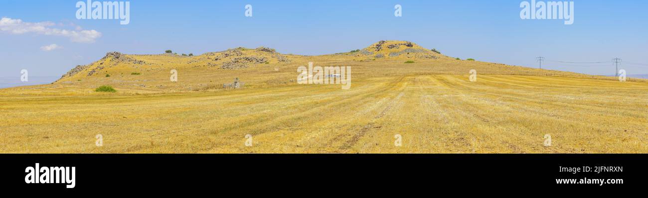 Panoramic view of the Horns of Hattin, an extinct volcano with twin ...