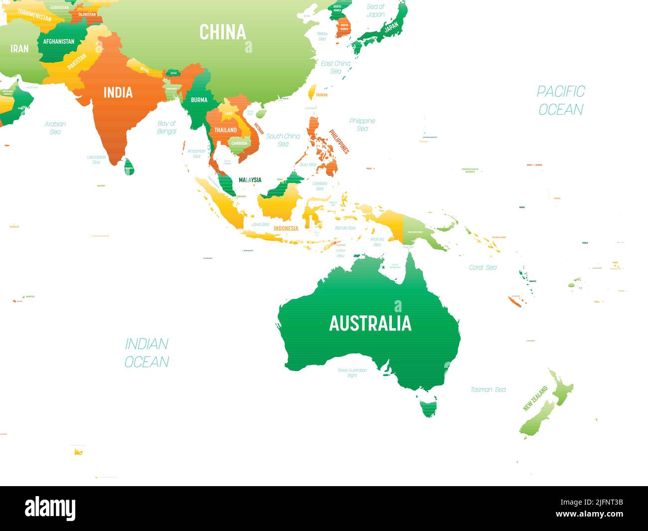 Australia and Southeast Asia detailed political map with lables Stock ...