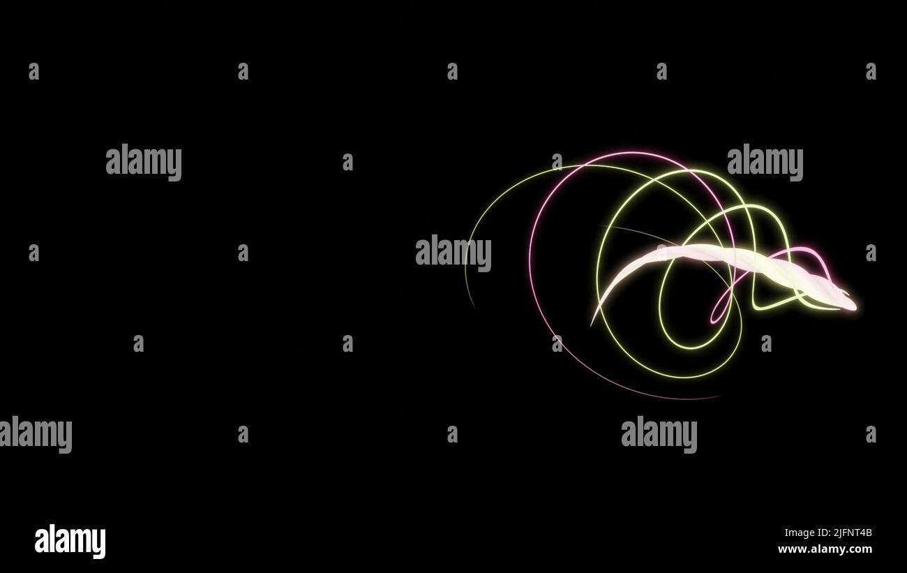 Moving luminous line with spiral on black background. Design. Bright ...