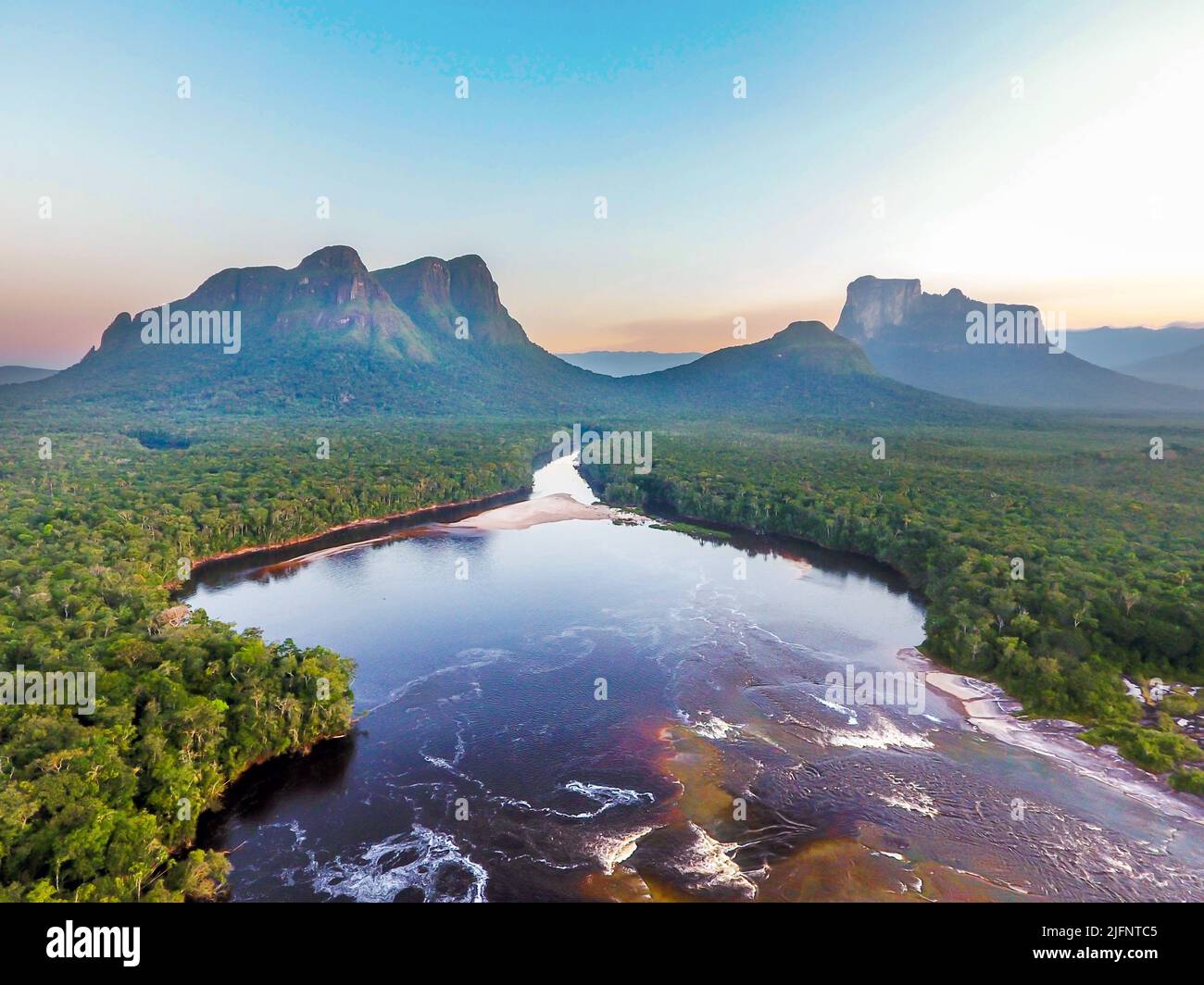 The beautiful Autana mountain in Venezuela with river flowing between ...
