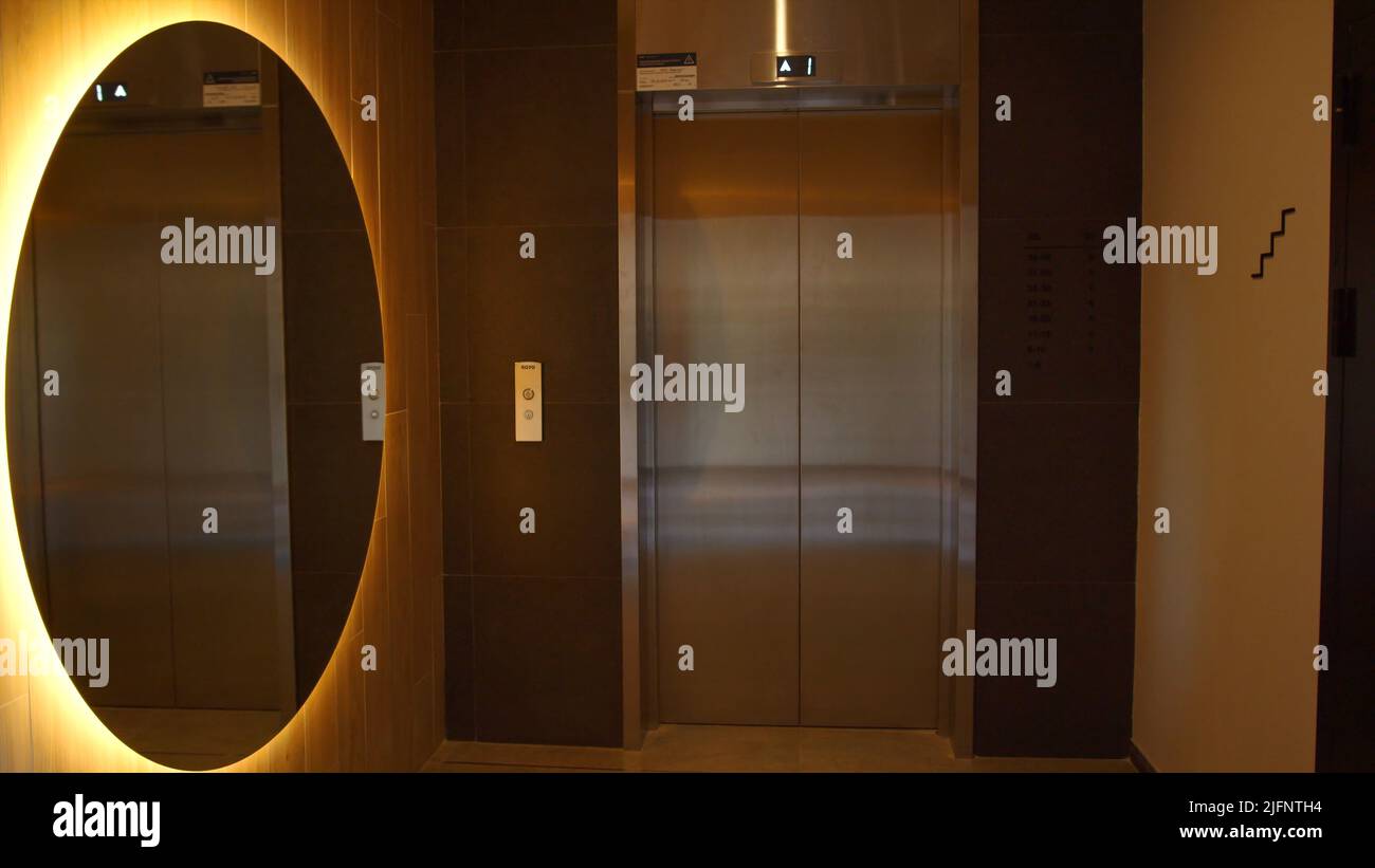 Modern stylish lobby in residential complex. Stock footage. Interior ...