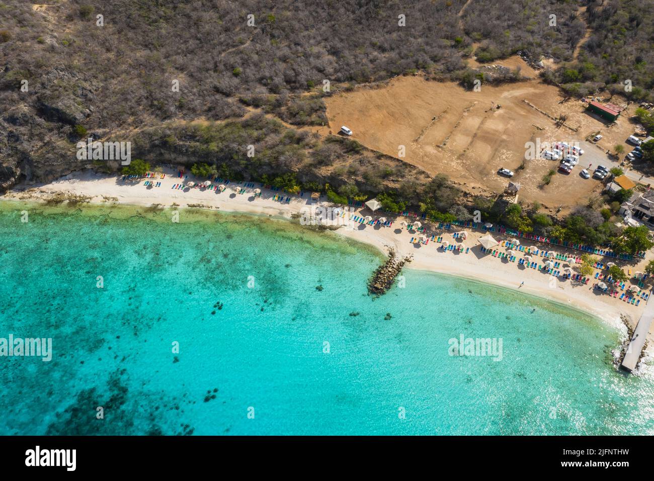 Aerial view of the coast of Curaçao in the Caribbean with beach, cliff ...
