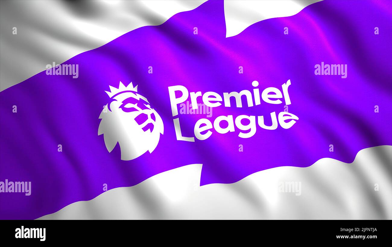 Flag with emblem of English Premier League. Motion. Professional ...