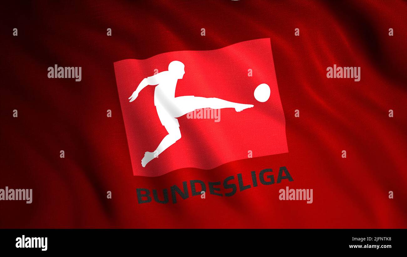Flag with emblem of German Football Championship. Motion. Beautiful ...