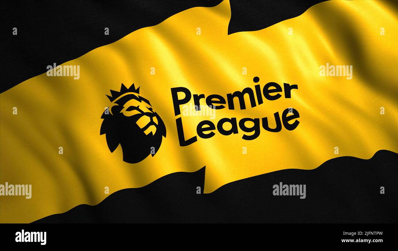 Animation of moving flag of Premier League. Motion. Beautiful 3D canvas ...