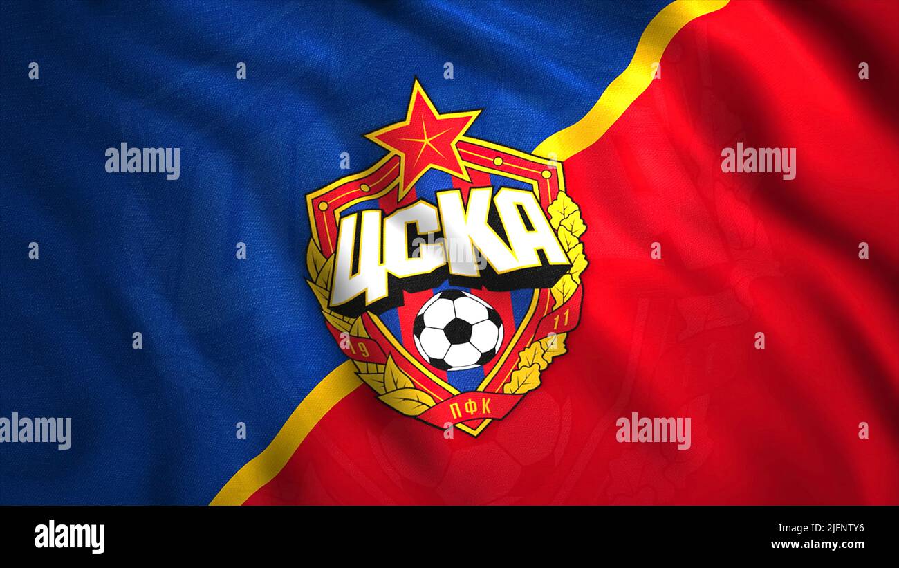 Flag with logo of football club. Motion. Bright flag with emblem of ...