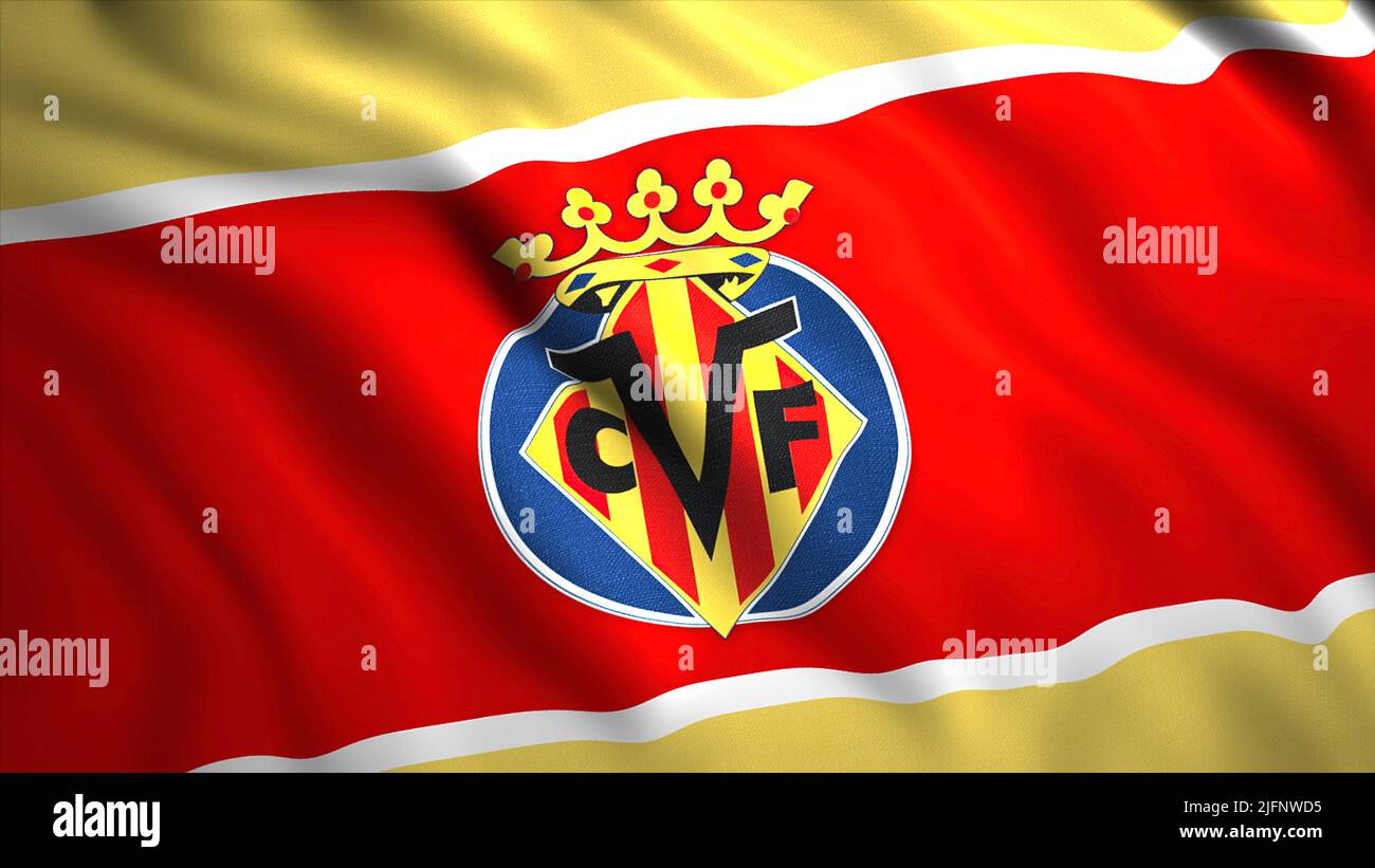 Wavy fabric with sports logo. Motion. 3D flag with emblem of Spanish ...